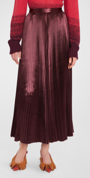 Ulla Johnson - Rami Shiny Pleated Floral Satin Midi Skirt