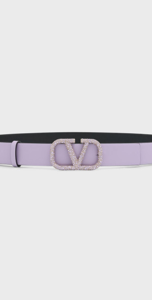 Valentino - Embellished V-Logo Reversible Leather Belt
