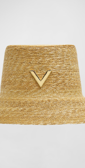 Valentino - V-Signature Braided Straw Bucket Hat