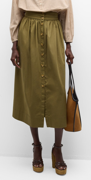 Vanessa Bruno - Darja Ruched Button-Front Midi Skirt