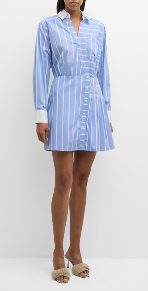 Veronica Beard - Poppe Multi-Stripe Long-Sleeve Mini Shirtdress