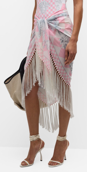 Versace - Barocco Damier Print Fringe-Trim Pareo Coverup