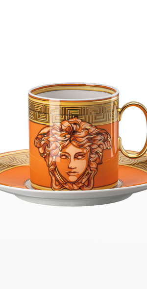 Versace - Medusa Amplified Orange Coin Coffee Cup & Saucer 6"