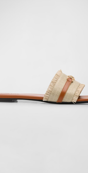 Versace - Medusa Raffia Fringe Flat Slide Sandals
