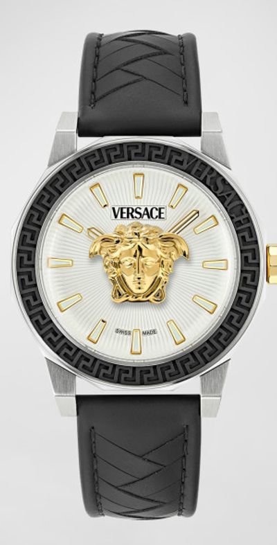 Versace - Men's Medusa Deco Leather-Strap Watch, 43mm