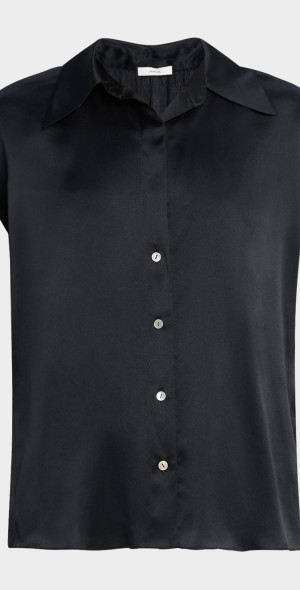 Vince - Cap-Sleeve Ruched-Back Silk Blouse