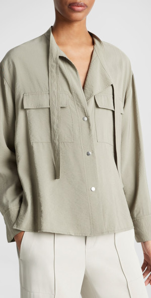 Vince - Utility Long-Sleeve Tie-Neck Blouse