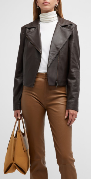 Vince - Zip-Front Leather Moto Jacket