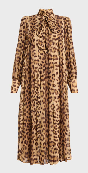 Zimmermann - Crush Tie Neck Leopard Midi Dress