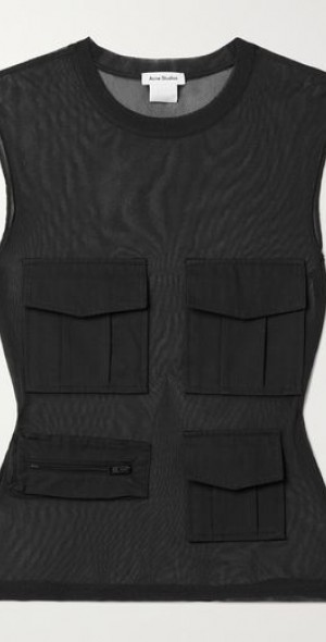 ACNE STUDIOS - Cropped paneled cotton-trimmed stretch-mesh tank