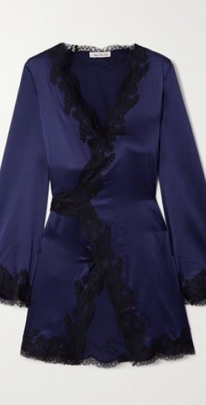 AGENT PROVOCATEUR - Amelea belted lace-trimmed silk-blend satin robe