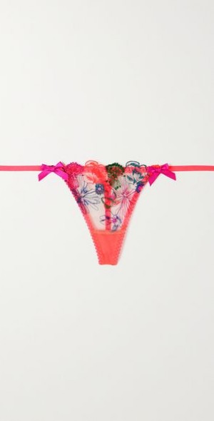 AGENT PROVOCATEUR - Zuri satin-trimmed embroidered tulle thong