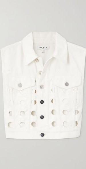 ALAÏA - Embroidered laser-cut denim vest