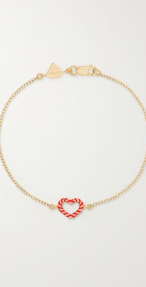 ALISON LOU - Heart Streamer 14-karat gold and enamel bracelet