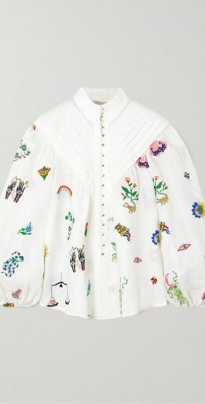 ALÉMAIS - + NET SUSTAIN + Meagan Boyd Atticus pleated embroidered linen ...