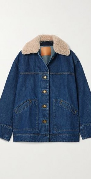 B SIDES - Stadium faux fur-trimmed denim jacket