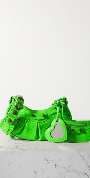 BALENCIAGA - Le Cagole XS studded neon croc-effect leather shoulder bag