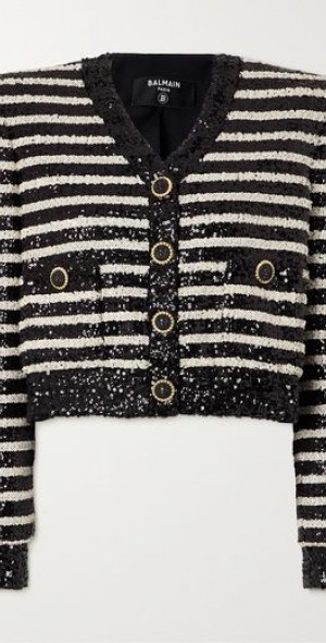 BALMAIN - Striped sequin-embellished cady jacket