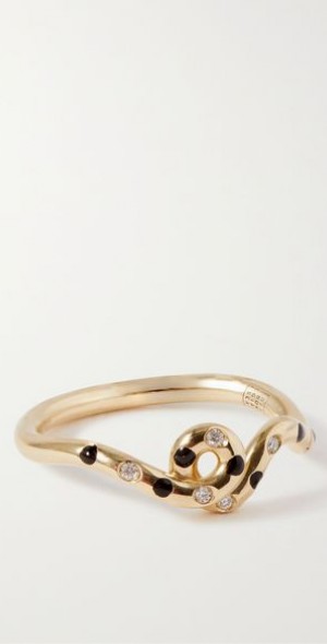 BEA BONGIASCA - Wave 9-karat gold, enamel and diamond ring