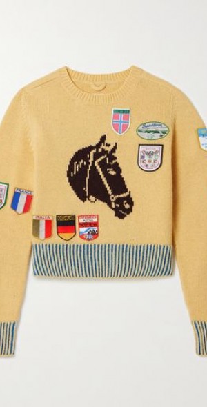 BODE - Cropped appliquéd intarsia alpaca and merino wool-blend sweater