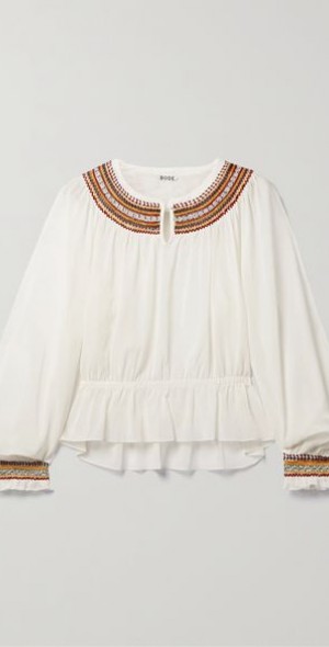 BODE - Embroidered cotton-voile blouse