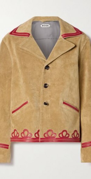 BODE - Trefoil leather-trimmed suede jacket