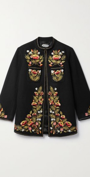 BODE - Wheat Poppy Persis embroidered wool-felt jacket
