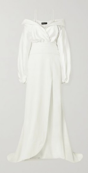 BRANDON MAXWELL - Cold-shoulder twill and crepe gown