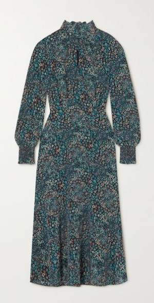 CEFINN - Dakota cutout printed silk crepe de chine midi dress