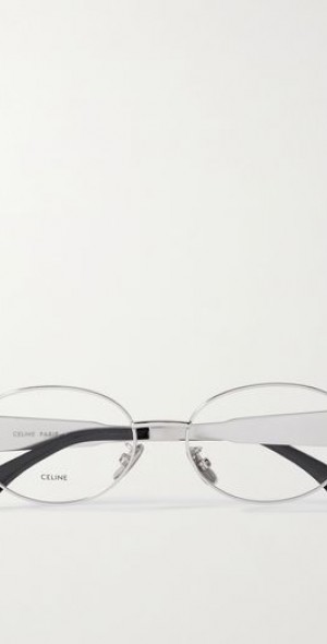 CELINE EYEWEAR - Triomphe oval-frame silver-tone optical glasses