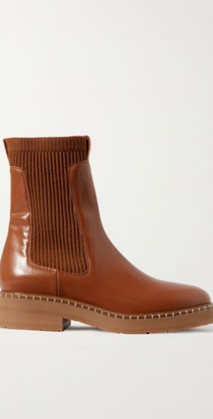 CHLOÉ - Noua glossed-leather and ribbed-knit Chelsea boots
