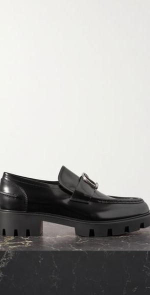 CHRISTIAN LOUBOUTIN - CL Moc Lug embellished glossed-leather loafers