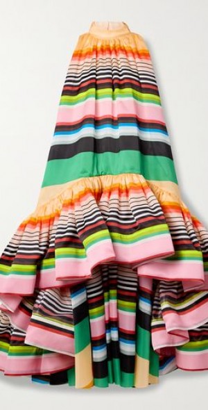 CHRISTOPHER JOHN ROGERS - Casette tiered ruffled striped silk-organza gown