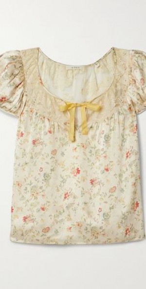 DÔEN - Camri corded lace-trimmed floral-print silk-satin top