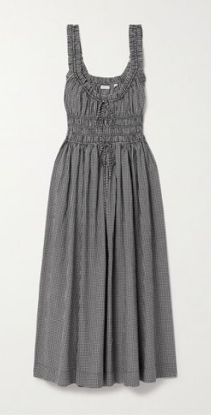 DÔEN - Emmaretta shirred gingham organic cotton-voile midi dress