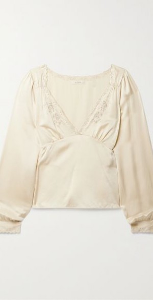 DÔEN - Freyda broderie anglaise-trimmed silk-satin blouse