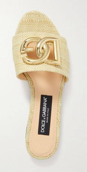 DOLCE & GABBANA - Bianca logo-embellished raffia slides