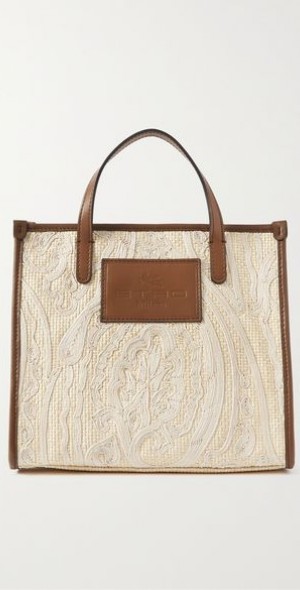 ETRO - Medium leather-trimmed embroidered raffia tote