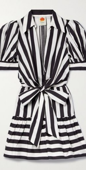 FARM RIO - Belted striped cotton mini dress