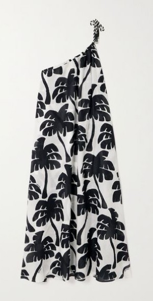 FARM RIO - Coconut one-shoulder printed cotton-voile midi dress