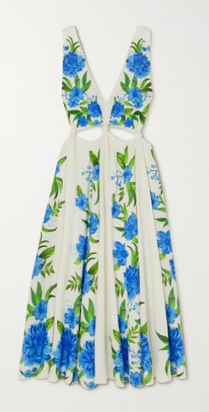 FARM RIO - Cutout floral-print linen-blend midi dress