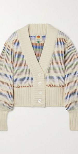 FARM RIO - Striped ribbed-knit cardigan