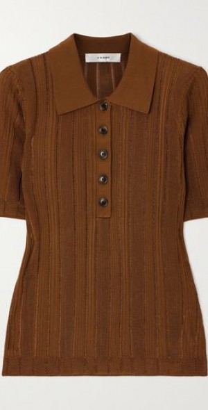 FRAME - Ribbed-knit polo shirt