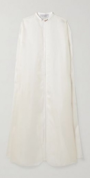 GABRIELA HEARST - Rowena leather-trimmed silk-organza cape