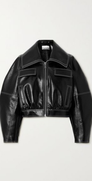 GANNI - Cropped faux patent-leather jacket