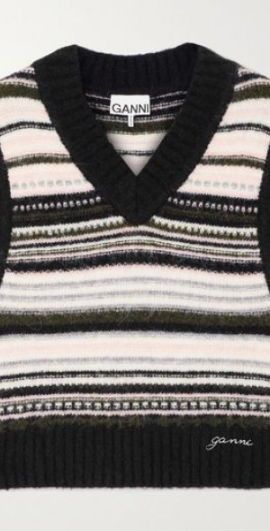 GANNI - Striped brushed-knit vest