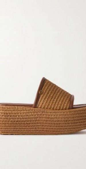 GIANVITO ROSSI - Marbella leather-trimmed raffia platform slides