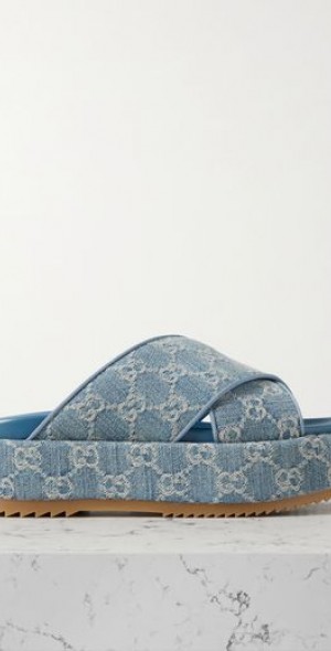 GUCCI - Angelina denim-jacquard platform slides