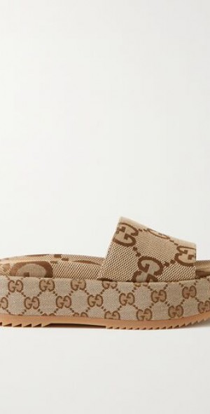 GUCCI - Angelina logo-jacquard coated-canvas platform slides