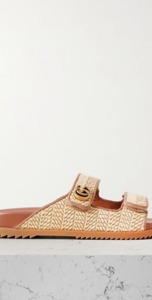GUCCI - Moritz grosgrain-trimmed raffia sandals